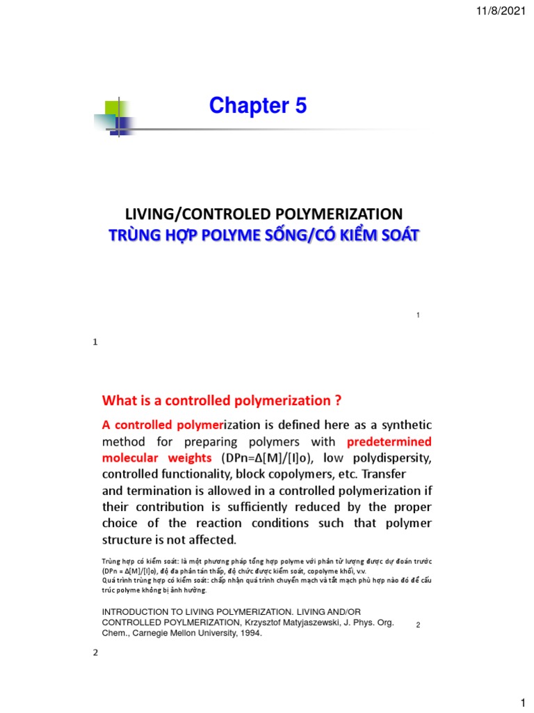 Chương 5 - Living Polymerization | PDF