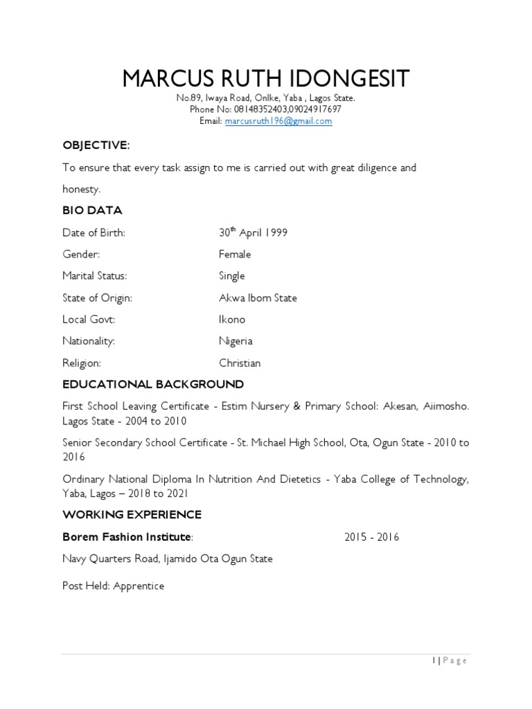 Marcus Ruth Idongesit (CV) | PDF