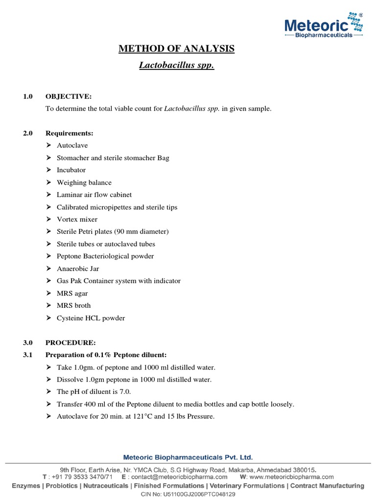 MoA - Lactobacillus SPP | PDF | Colony Forming Unit | Agar
