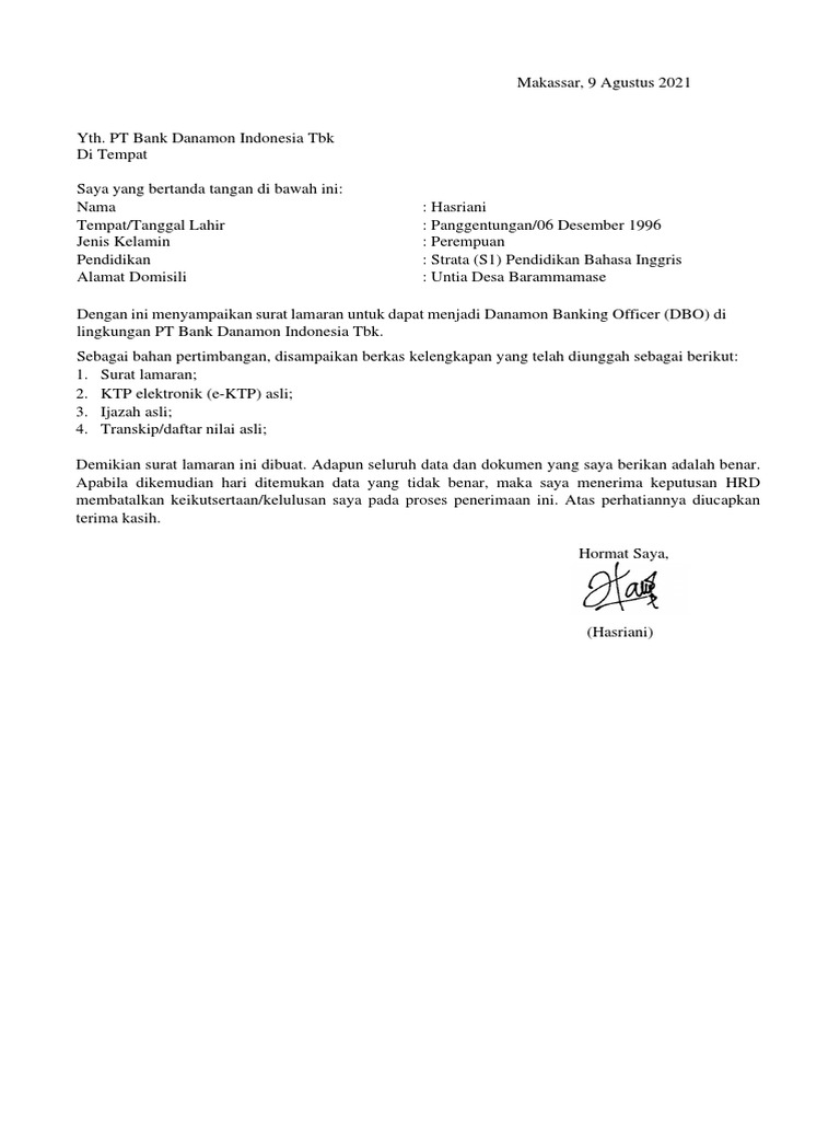 Surat Lamaran Danamon-Dikonversi | PDF