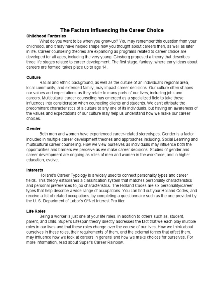 The Factors Influencing The Career Choice | PDF | Personality Type ...