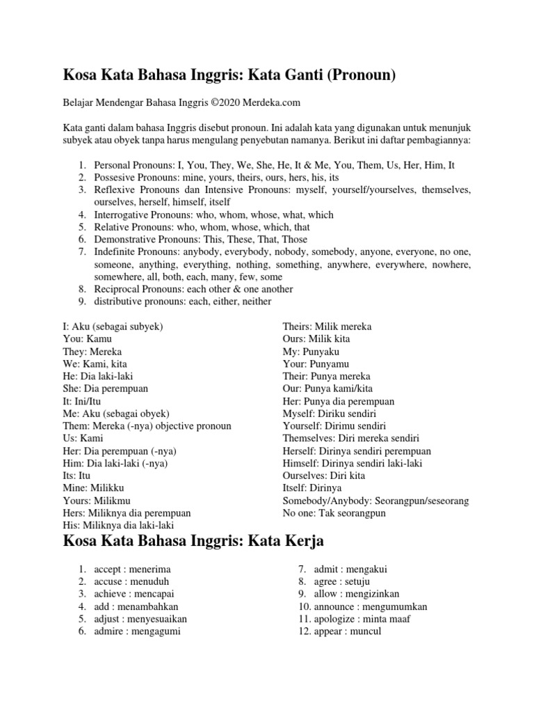 Kosa Kata Bahasa Inggris | PDF