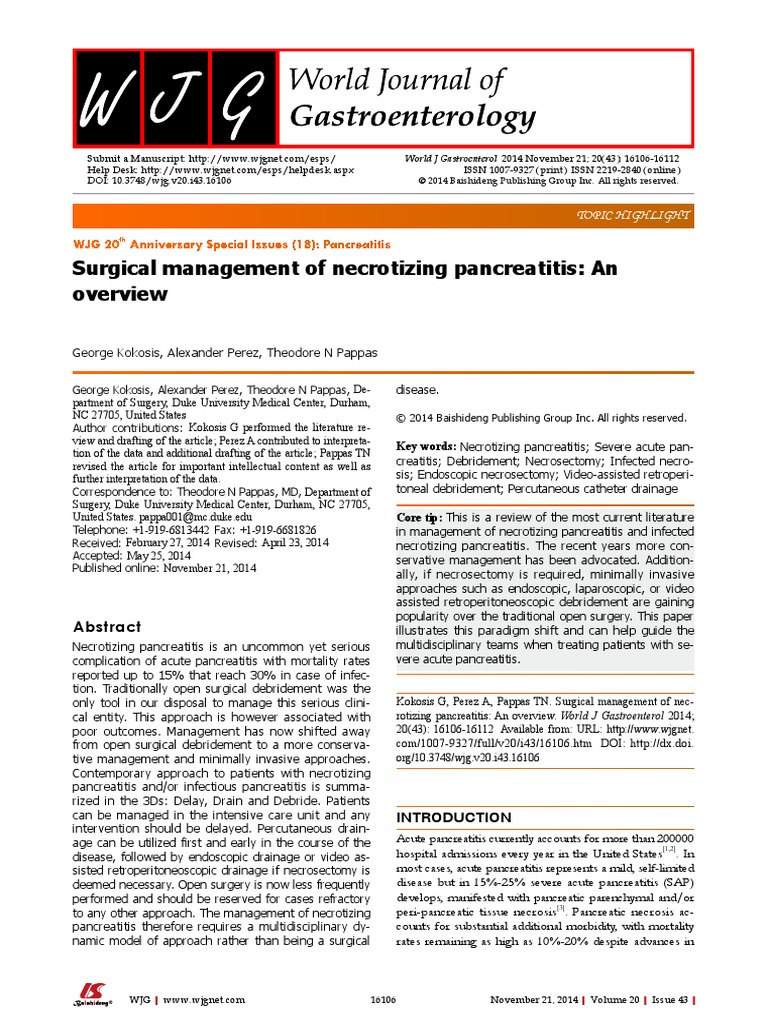 Surgical management of necrotizing pancreatitis An | PDF | Inflammation ...