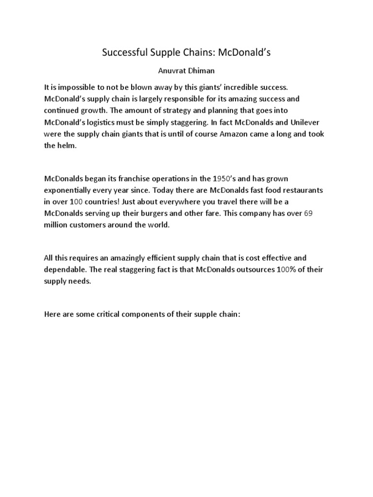 Successful Supply Chain Assignment | PDF | Supply Chain | Mc Donald's Successful Supply Chain Assignment | PDF | Supply Chain | Mc Donald's