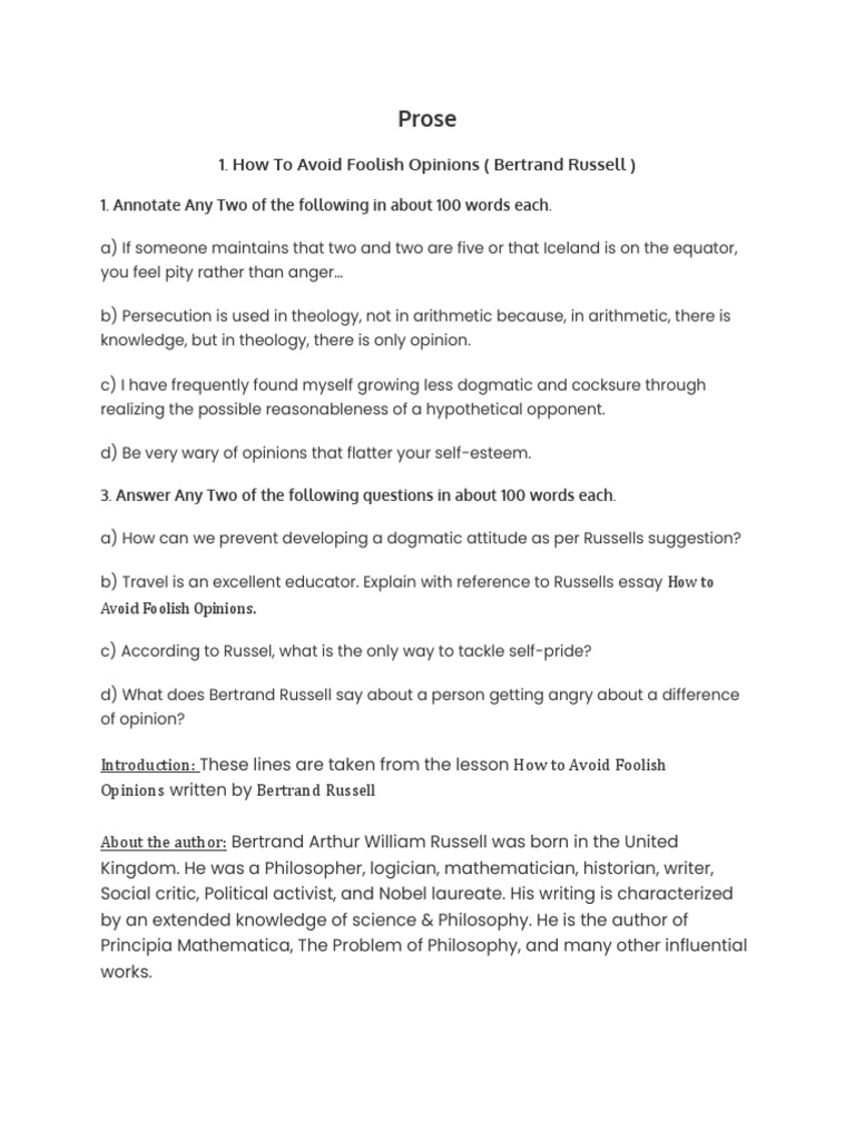 Prose English 2nd Year 2022 Part 1 | PDF | Bertrand Russell ...