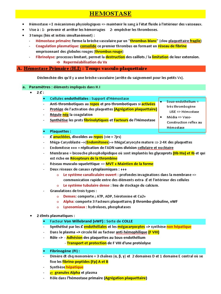 Mécanismes de l'Hémostase | PDF | Coagulation | Hémostasie