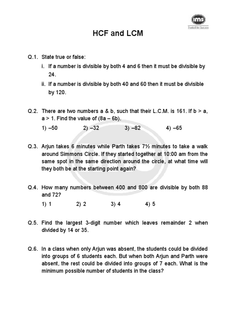 HCF and LCM | PDF | Mathematics