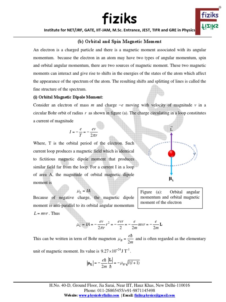 (B) Orbital and Spin Magnetic Moment | PDF | Spin (Physics) | Electron