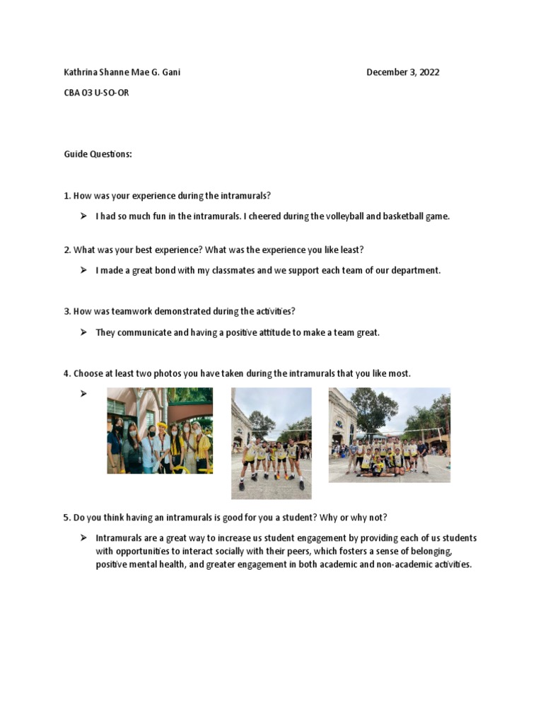 My Intramurals Experience Reflection | PDF | Career & Growth | Wellness