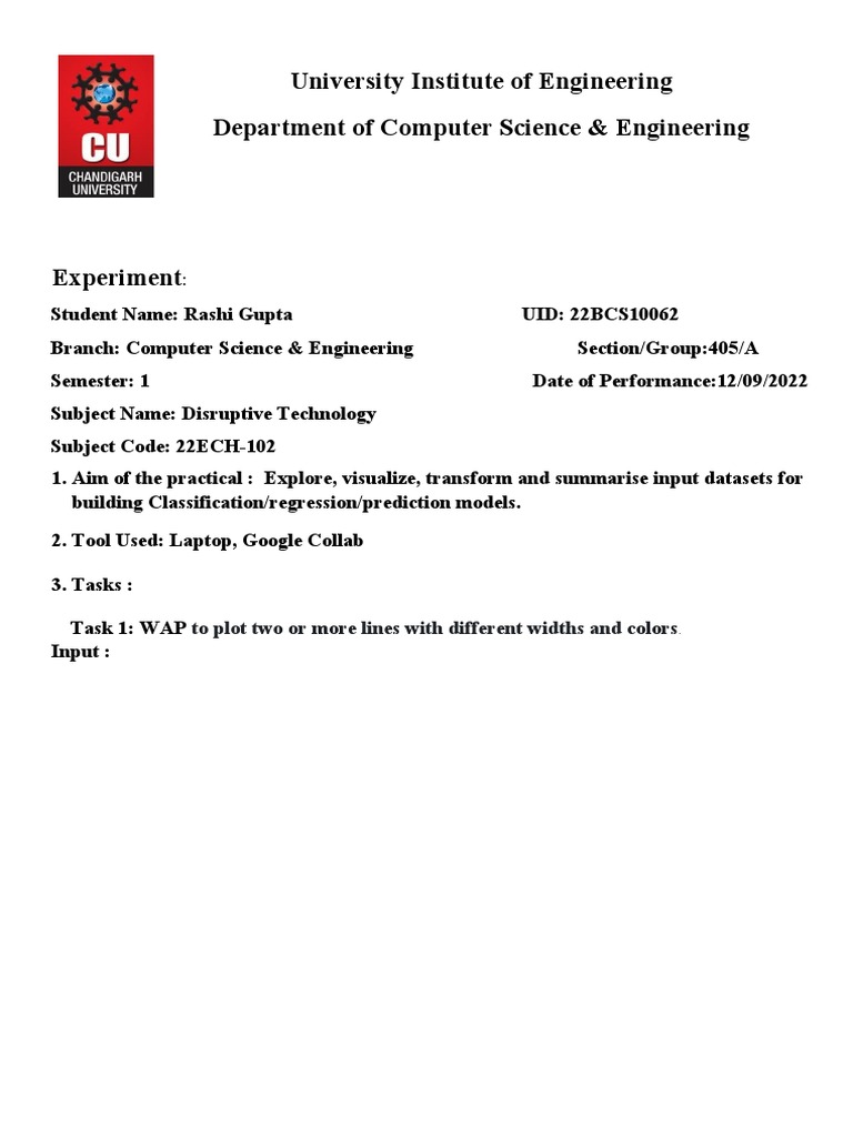 University Institute of Engineering Department of Computer Science ...