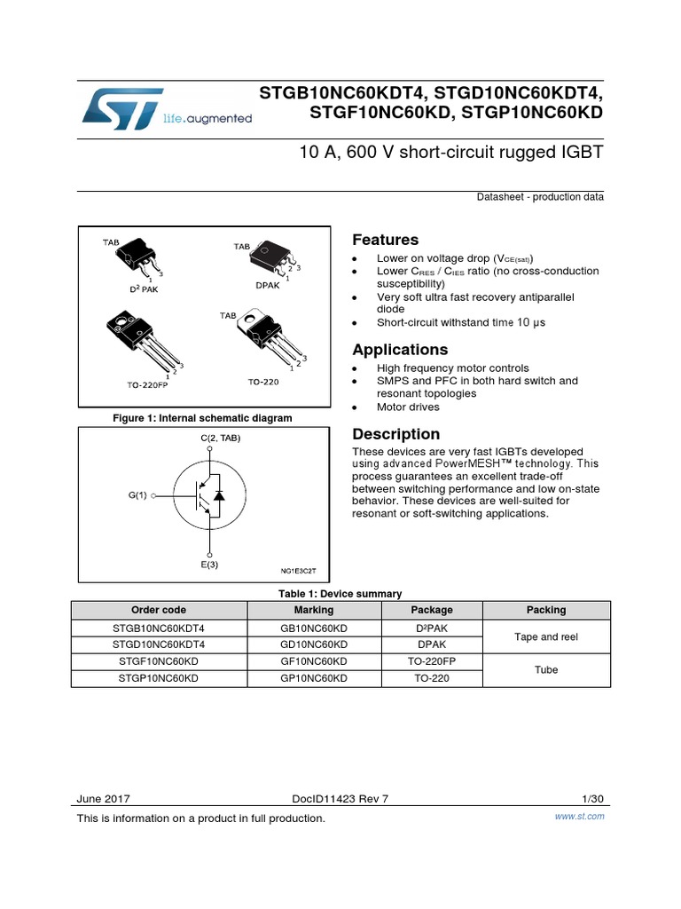 STGF 10 NC 60 KD | PDF | Diode | Electronic Engineering