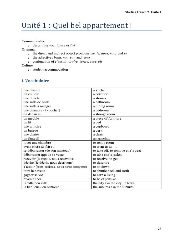 Description de logements en français | PDF | Accueil