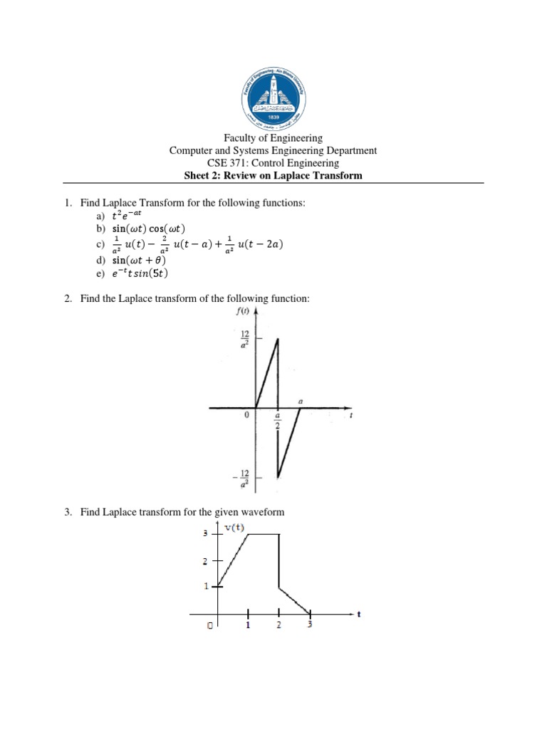 Sheet (2) (Laplace Transform) | Download Free PDF | Laplace Transform ...