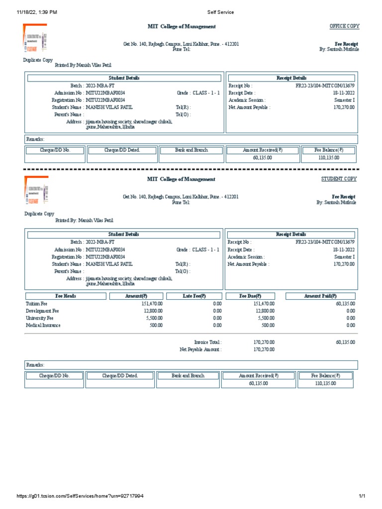 Fees Payment | PDF | Receipt | Cheque