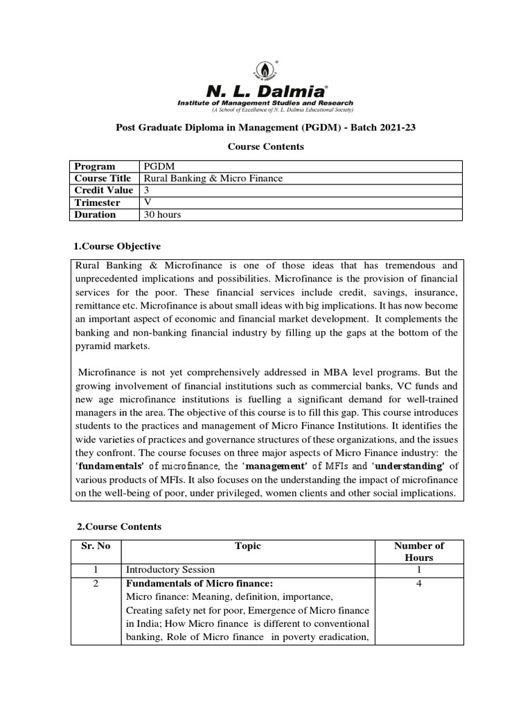Finance Elective Tri V Batch 2021-23 | PDF | Microfinance | Mergers And Acquisitions
