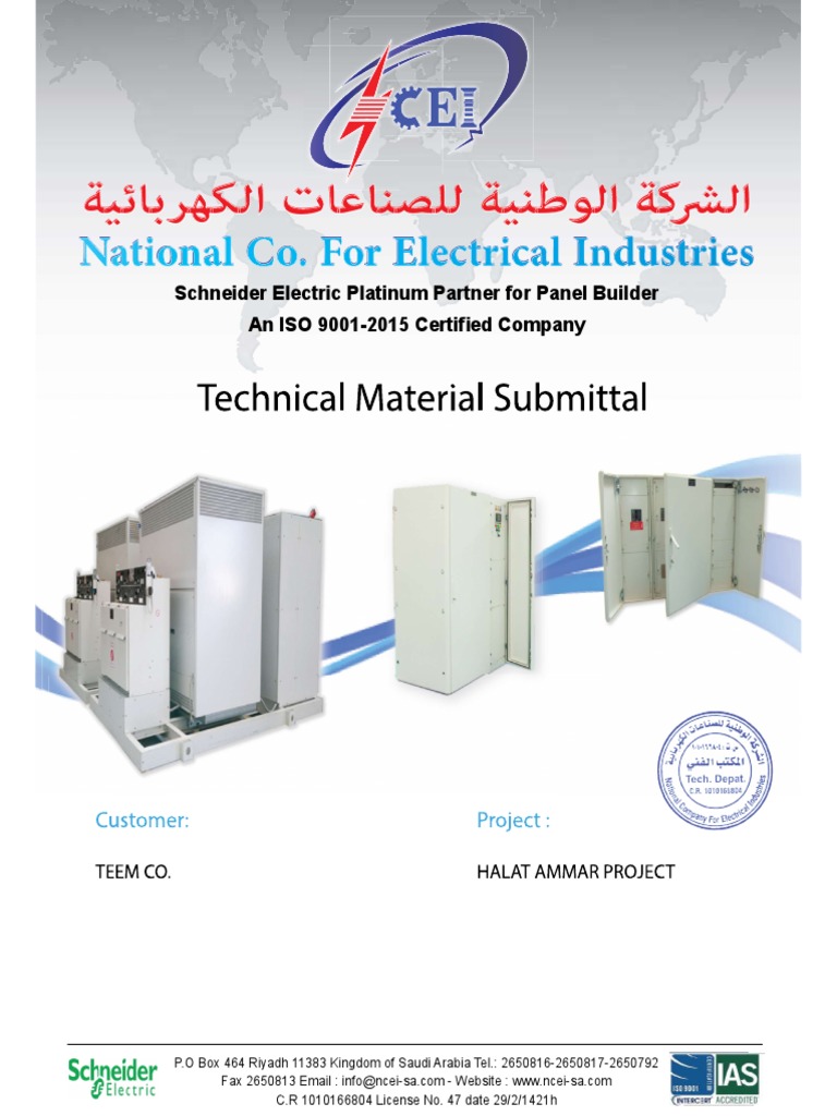 Technical Specifications and Materials List for Three Electrical Panels ...