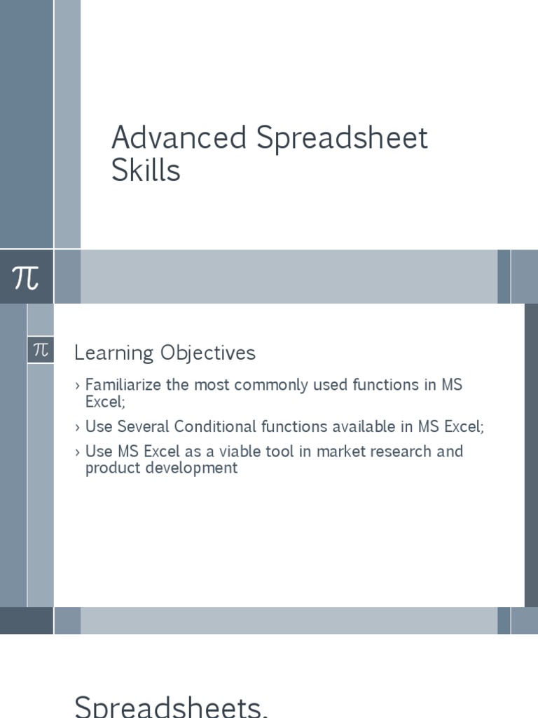 Advanced Spreadsheet Skills | PDF | Spreadsheet | Microsoft Excel