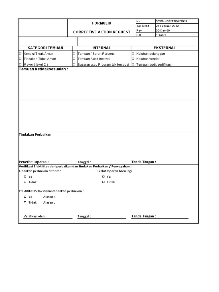005 - Form-HSE-Corrective Action Request | PDF