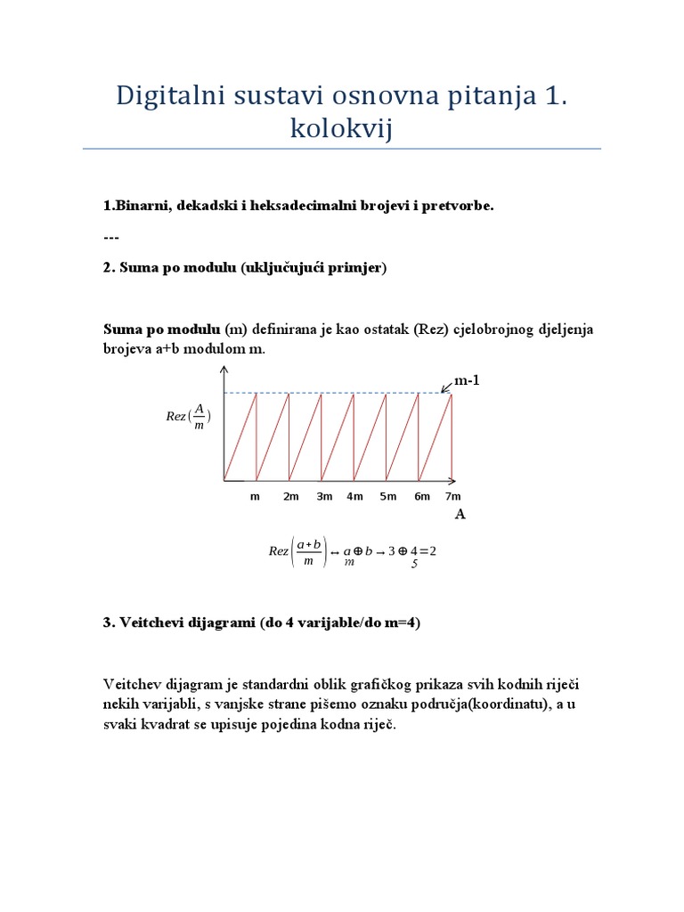 Digitalni Sustavi Osnovna Pitanja 1 Kolokvij Teorija | PDF