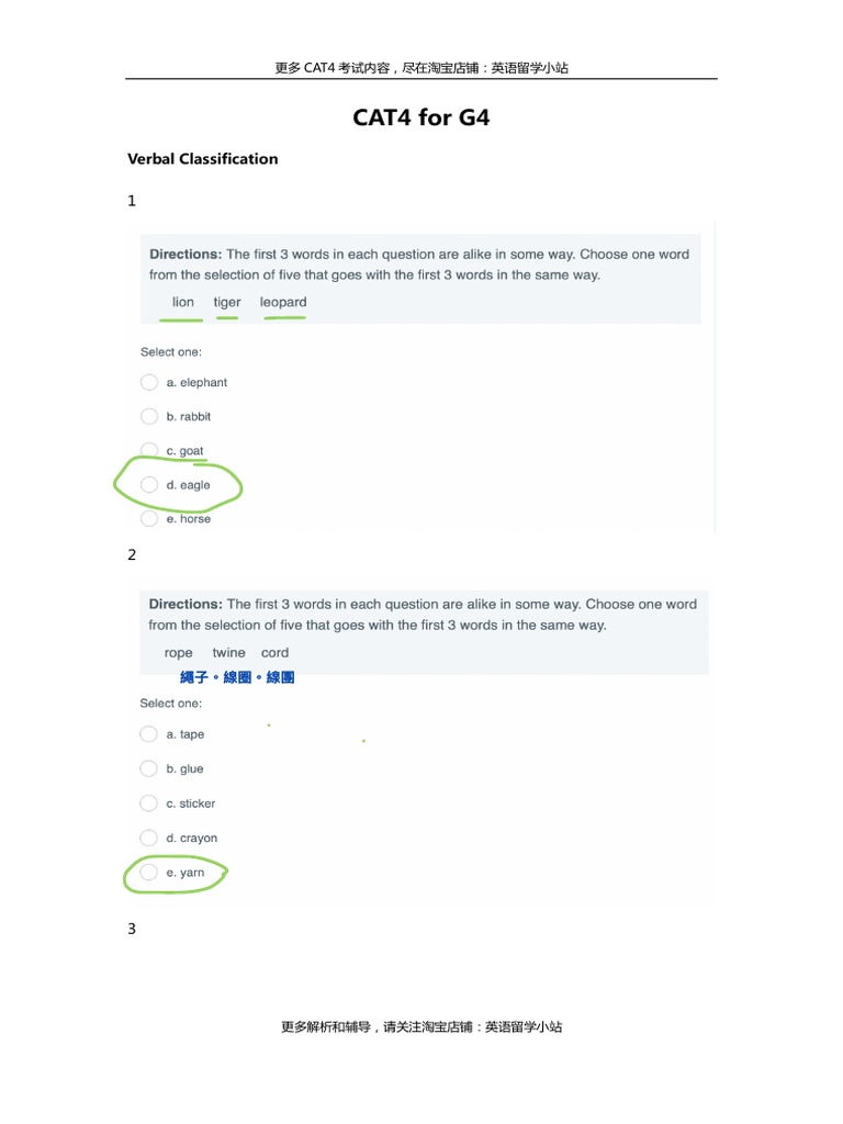 CAT4 For G4-02-Verbal Classification | PDF
