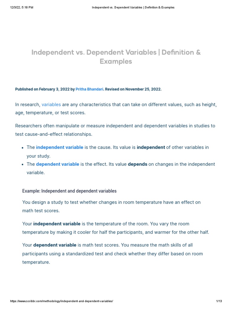 Independent vs. Dependent Variables - Definition & Examples | PDF ...