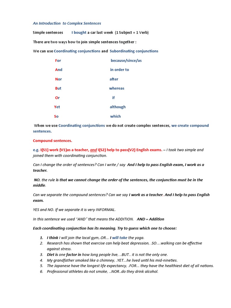 An Introduction To Complex Sentences | PDF | Syntax | Grammar