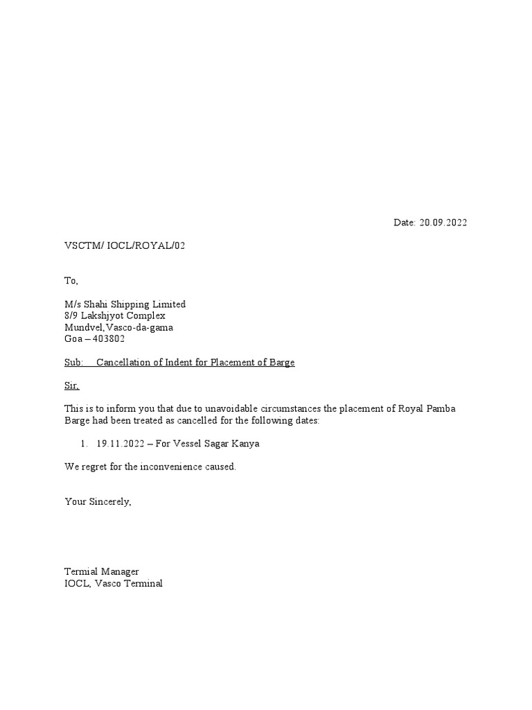 Barge Cancellation | PDF | Technology & Engineering