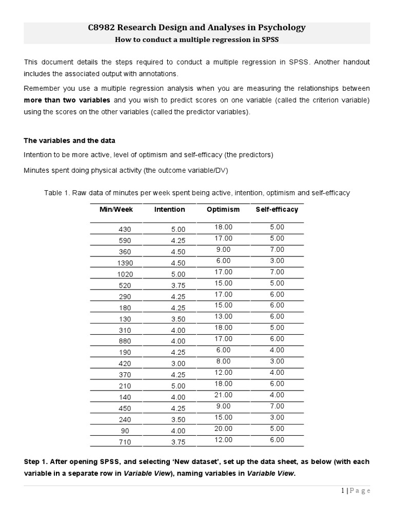 How To Conduct A Multiple Regression in SPSS 1 | PDF | Regression Analysis | Errors And Residuals