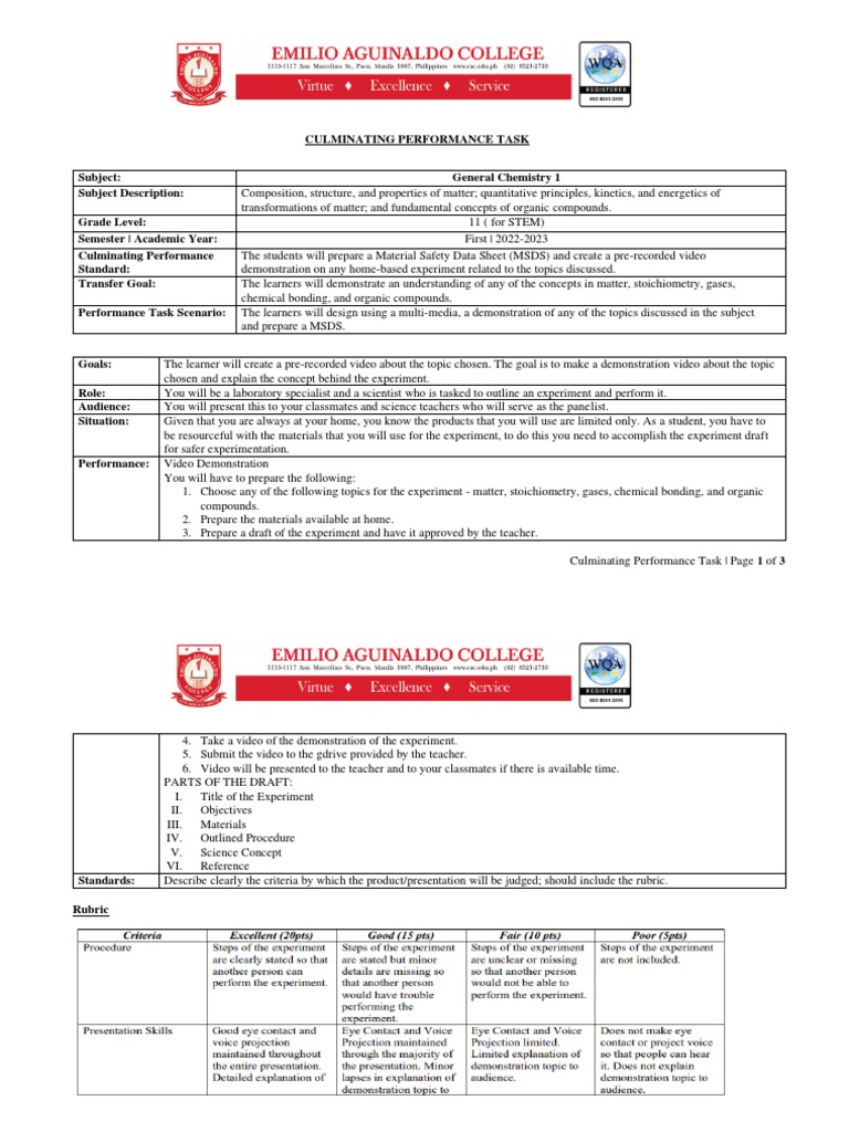04 - Culminating Performance Task - General Chemistry 1 | PDF ...