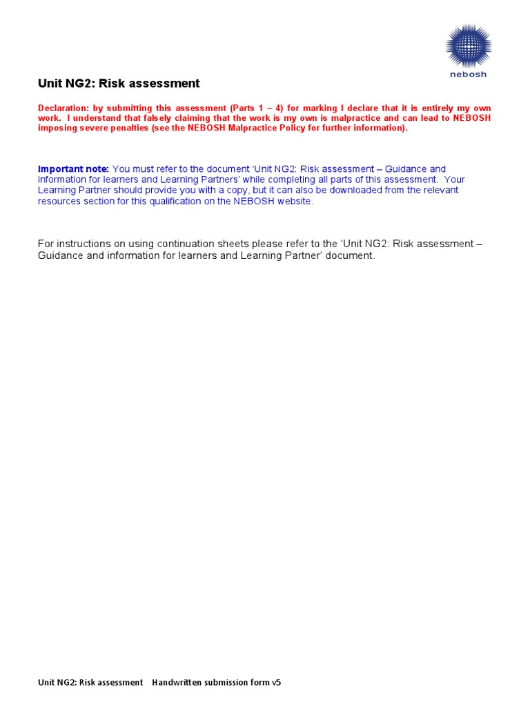 NEBOSH Unit NG2 Risk Assessment Guide | PDF | Risk | Risk Assessment