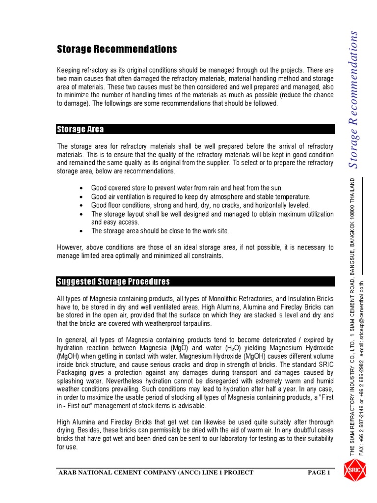 Refractory Storage Guidelines | PDF | Refractory | Brick