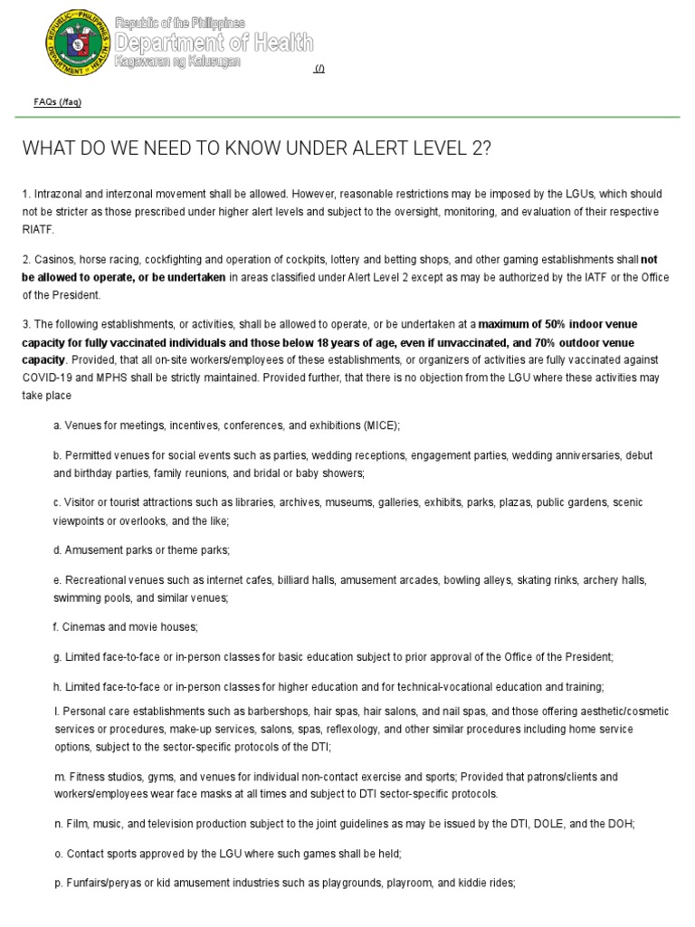 Alert Level 2 Guidelines From DOH and IATF | PDF | Ongoing Events ...