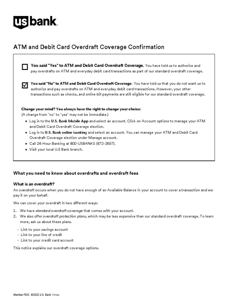 ATM and Debit Card Overdraft Coverage Confirmation No | PDF | Overdraft | Debit Card