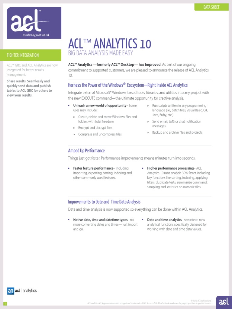 Data Sheet ACL Analytics | PDF | Computer File | Data Analysis