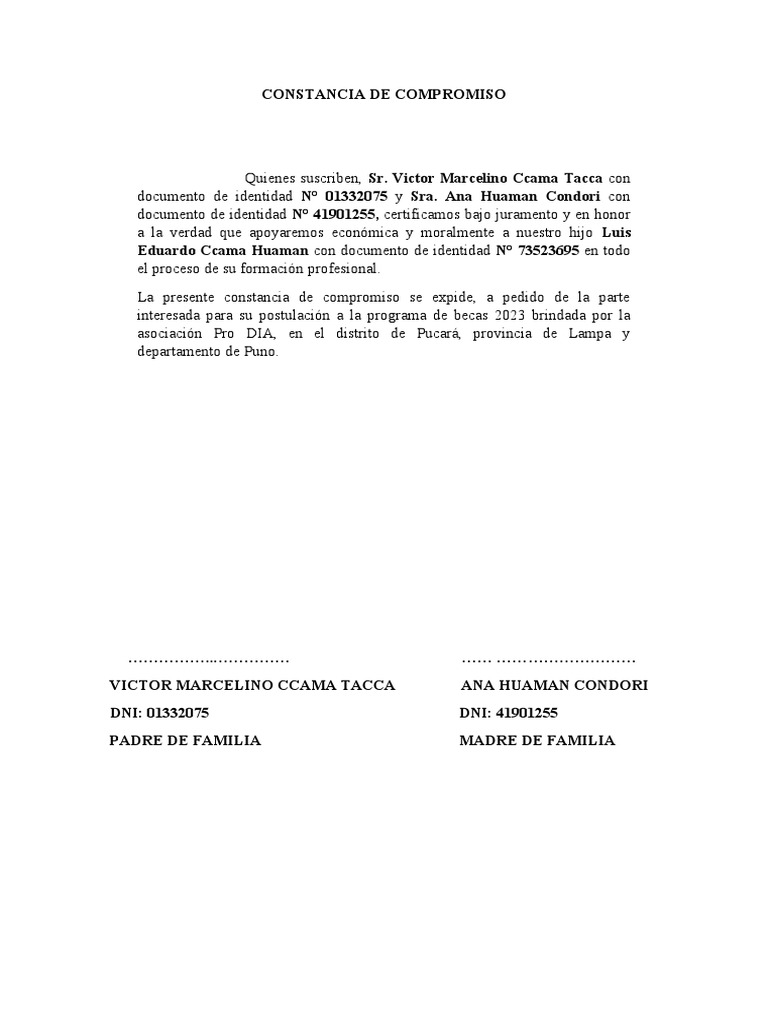 Constancia de Compromiso | PDF