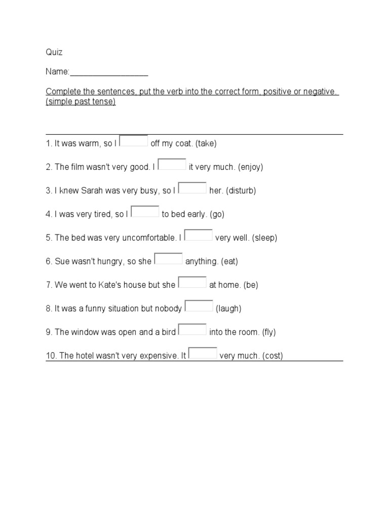 Simple Past Tense Quiz | PDF | Teaching Methods & Materials | Science ...