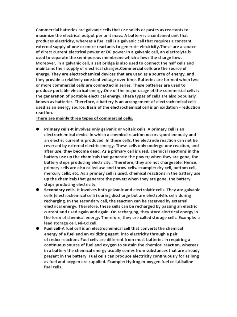 Commercial Cells: Types, Uses, Advantages and Disadvantages | PDF ...