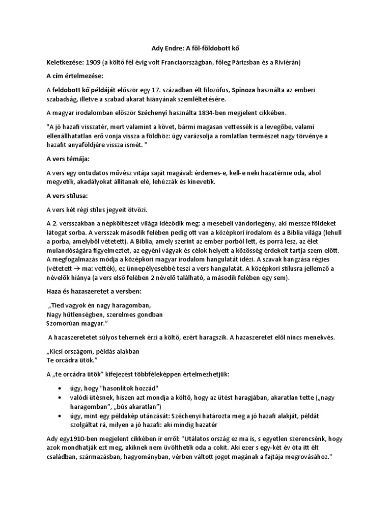 Ady A Föl-Földobott Kő (Elemzés) | PDF