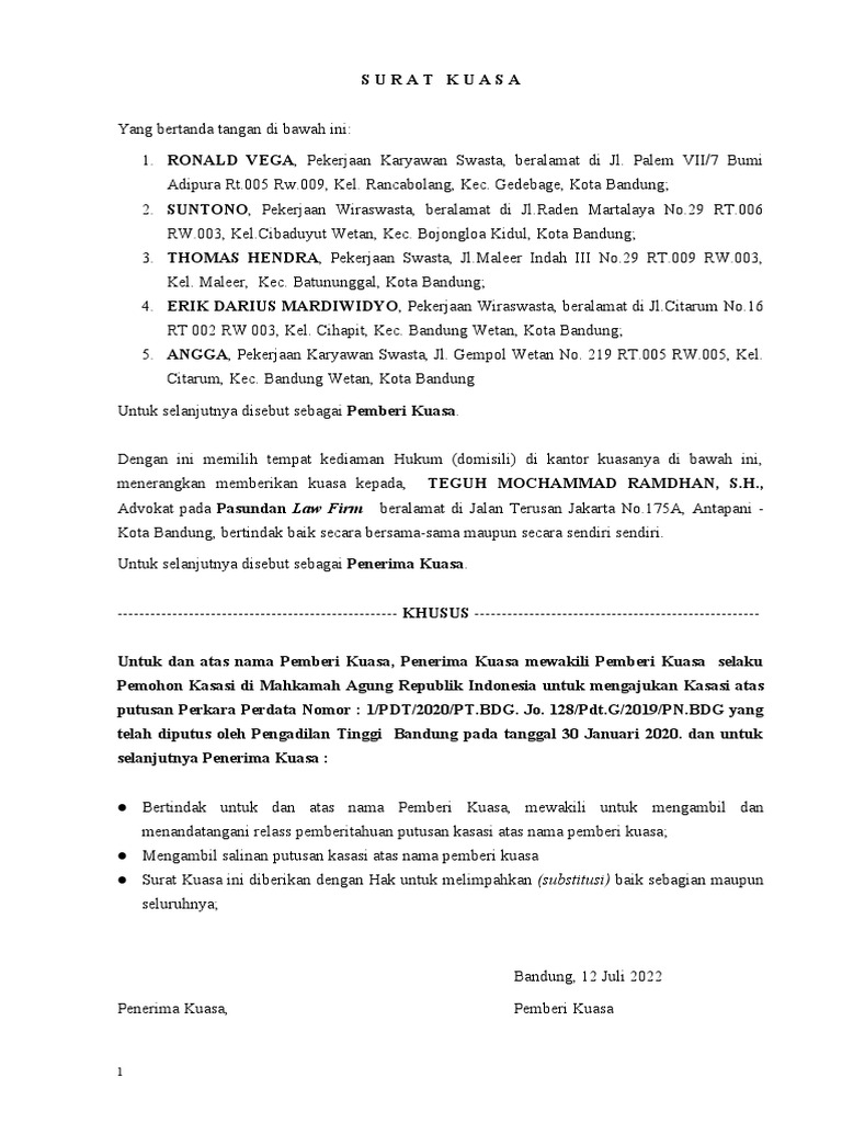 Surat Kuasa Kasasi | PDF