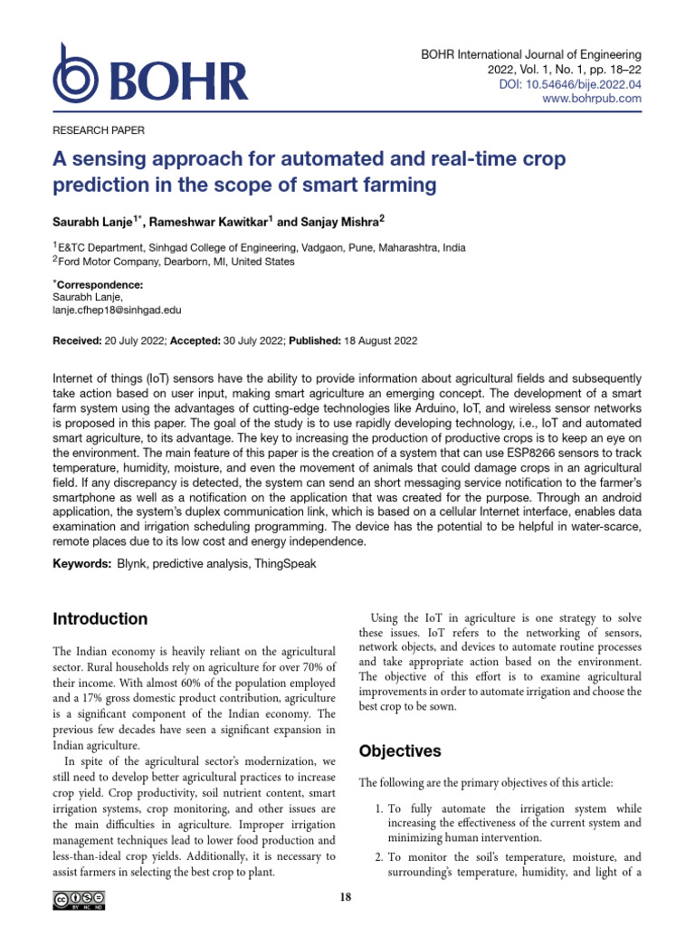 A Sensing Approach For Automated and Real-Time Crop Prediction in The Scope of Smart Farming ...