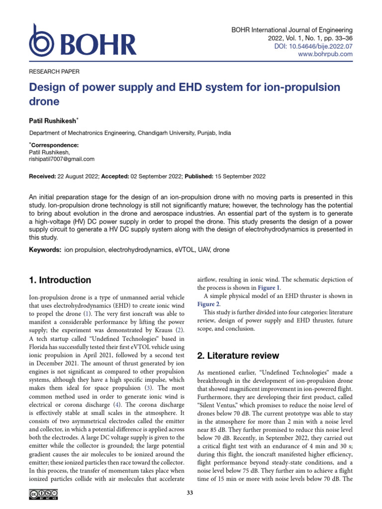 Design of Power Supply and EHD System For Ion-Propulsion Drone | PDF ...