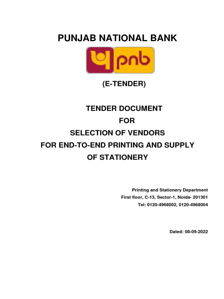 Tender Document For Selection of Vendors For End To End Printing and Supply of Stationery | PDF ...