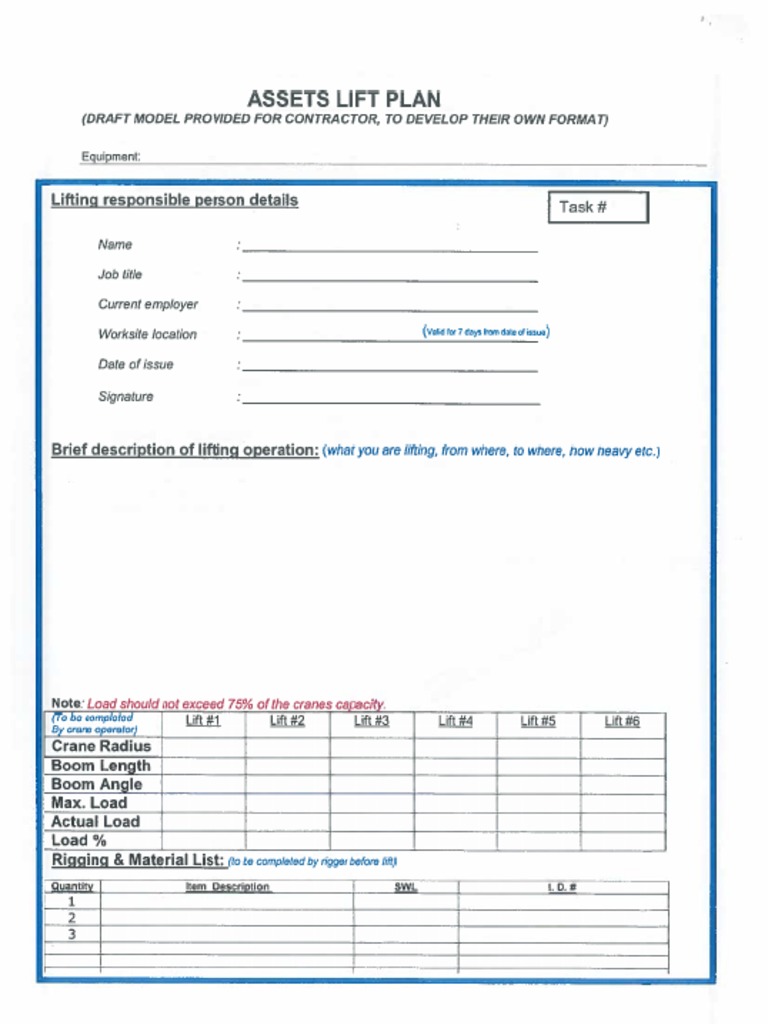 Lifting Plan Certificate Form | PDF