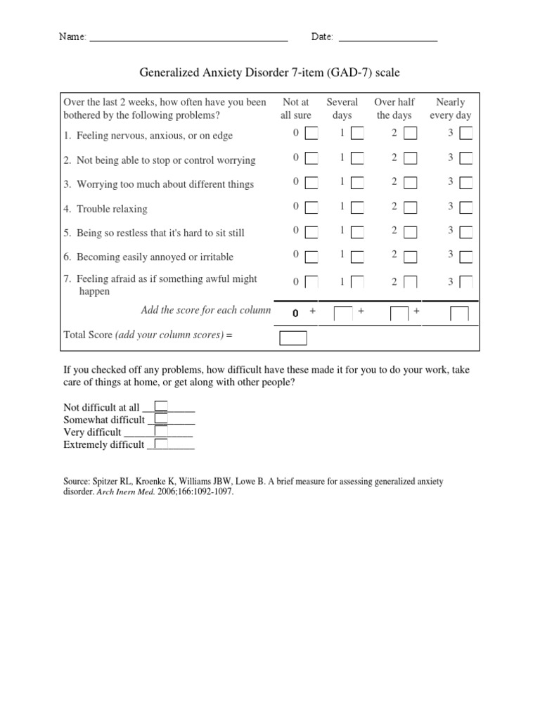 GAD 7 Fillable PDF | PDF