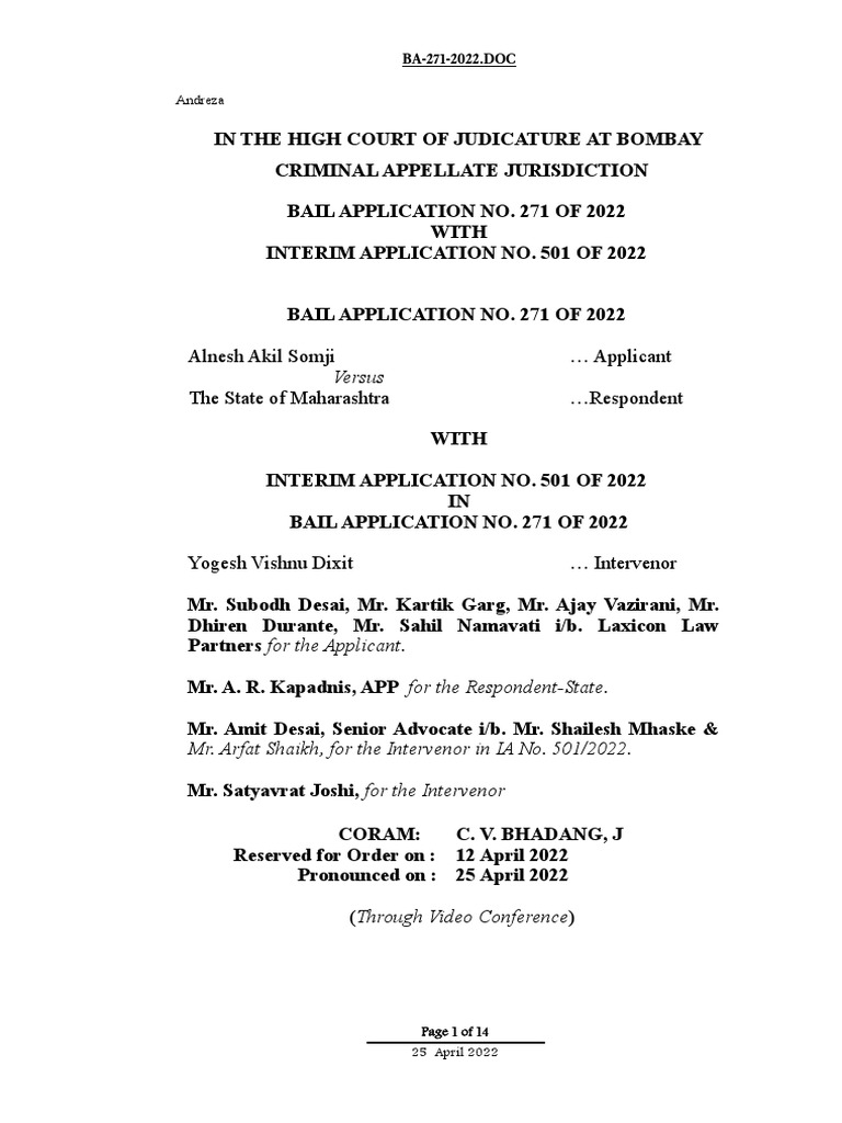 Default Bail Hearing: Somji Case Summary | PDF | Bail | Judiciaries
