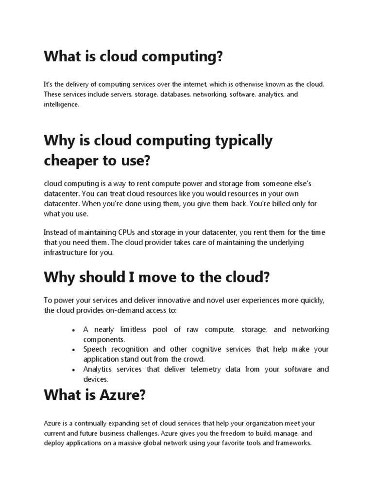 An Overview of Cloud Computing Concepts and Azure Services | PDF | Cloud Computing | Computer ...