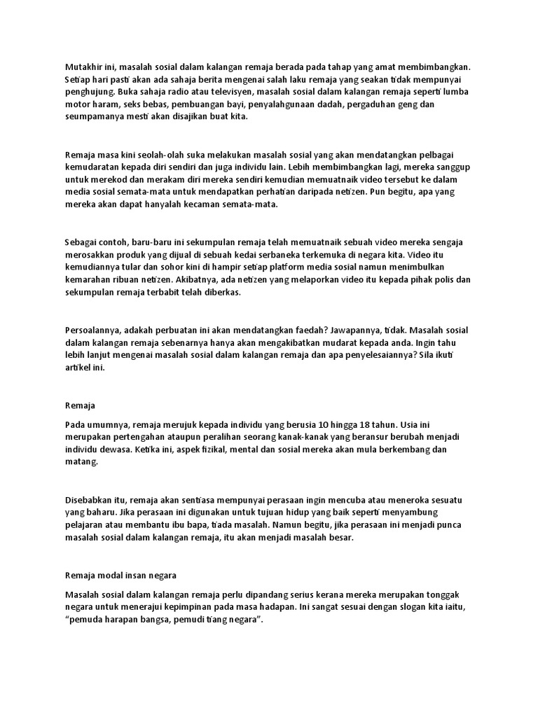 Masalah Sosial Remaja Terkini | PDF | Ilmu Sosial
