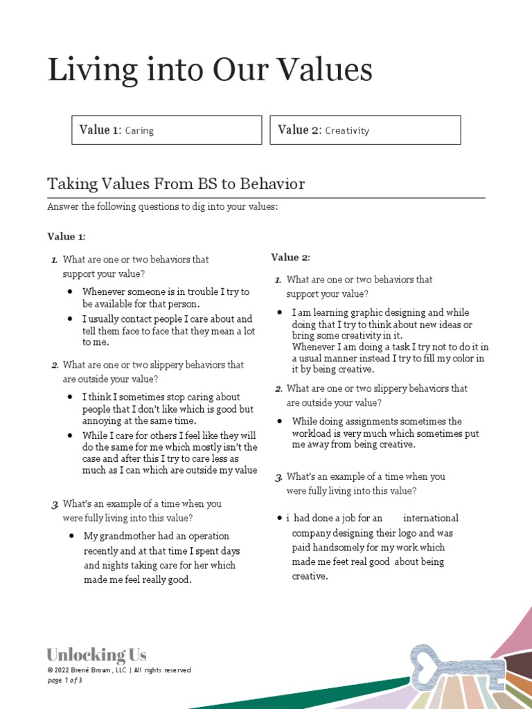 Living Into Our Values: Taking Values From BS To Behavior | PDF ...