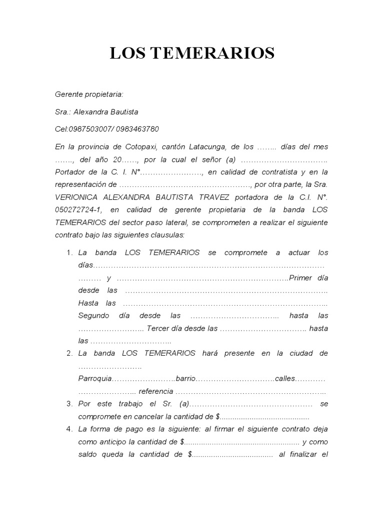 LOS TEMERARIOS Contrato | PDF