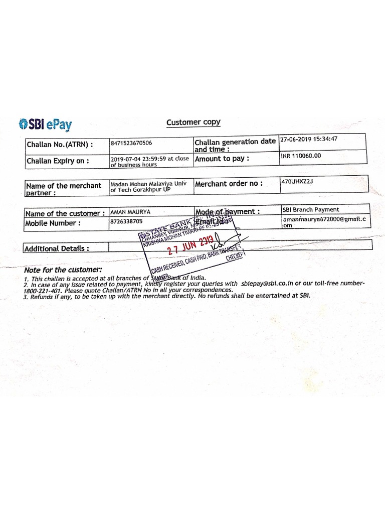 B.tech fee slip | PDF | Payments | Fee